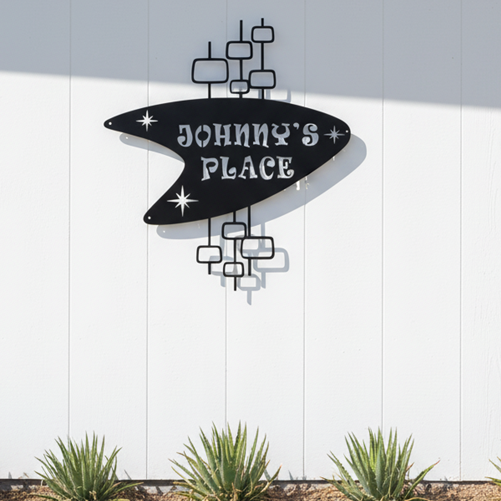 Custom House Name Sign | Mid Century Modern Wall Art – Metal Art Signs