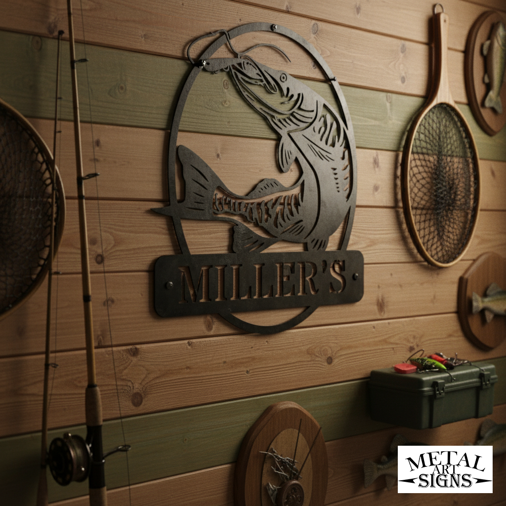 Muskie Fishing Metal Wall Art | Lake Cabin Outdoor Sign – Metal Art Signs