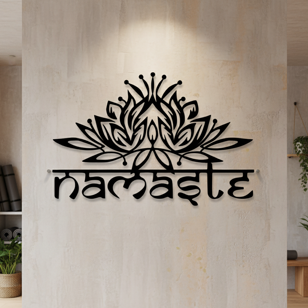 Namaste Metal Sign – Lotus Flower Wall Art – Yoga Studio Decor – Metal ...