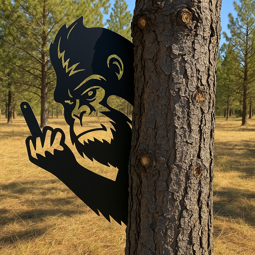 Peek-a-Boo Flipping Off Bigfoot Metal Sign | Funny Sasquatch Wall Decor ...