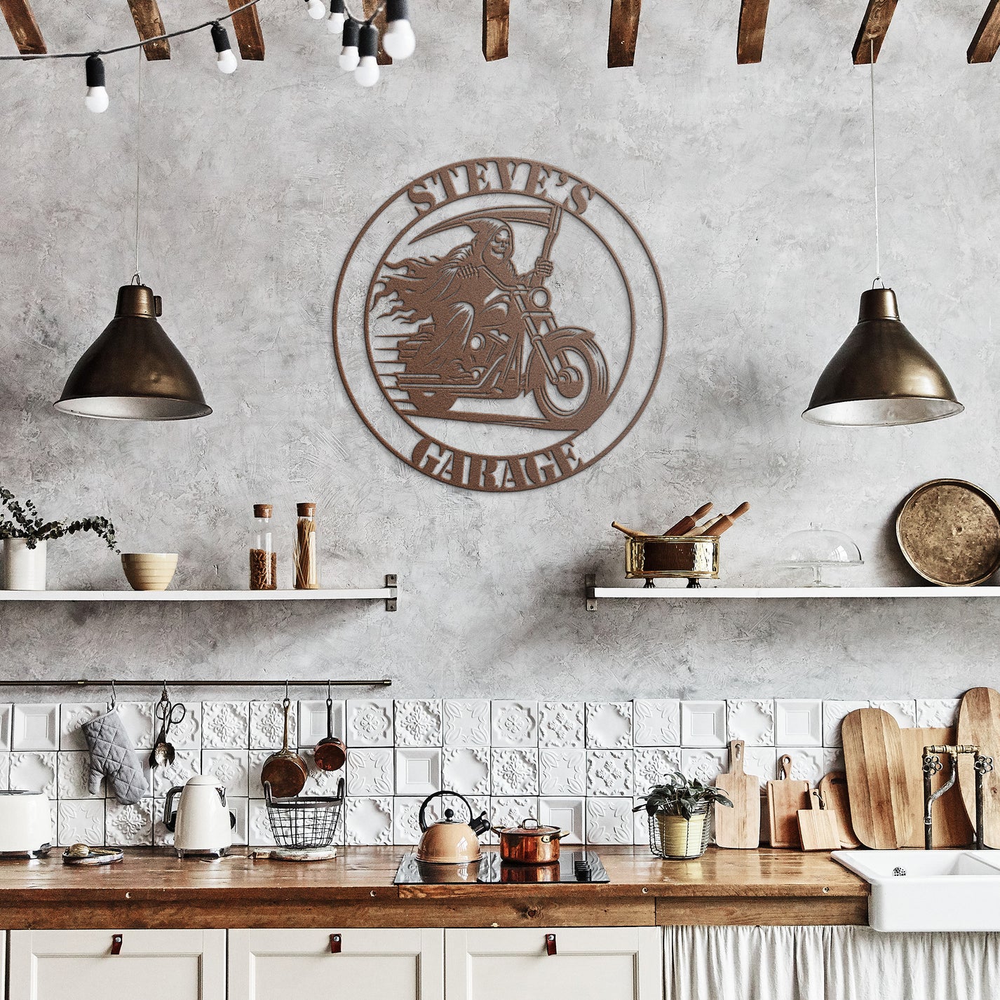 Reaper Riding a Harley Davidson Motorcycle Custom Garage Sign | Biker ...