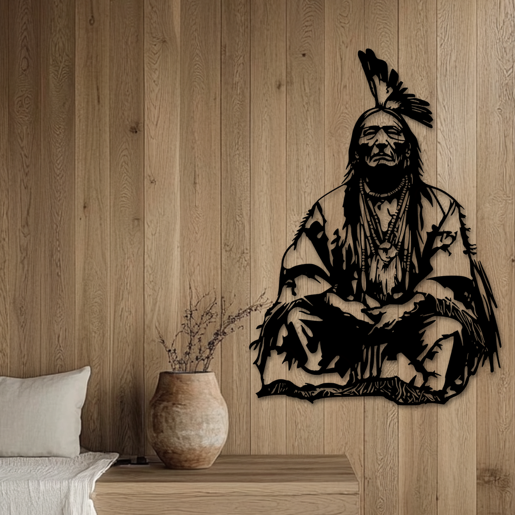Sitting Bull Warrior Chief Sign - Custom Metal Art – Metal Art Signs