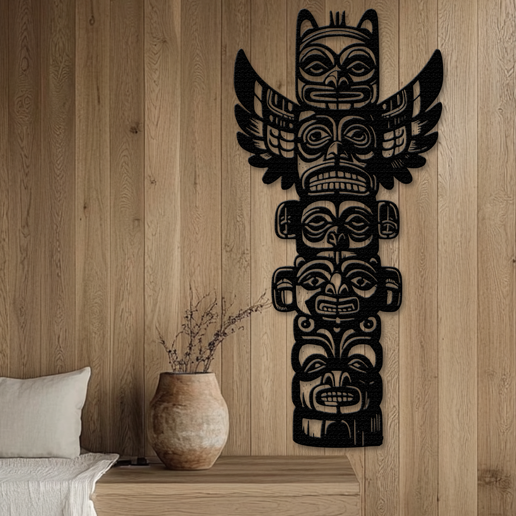 Tribal Totem Pole Art - Northwest Metal Decor | Durable Steel Sign ...